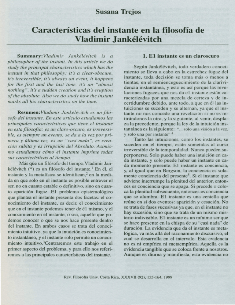 Características del instante en la filosofía de Vladimir Jankélévitch