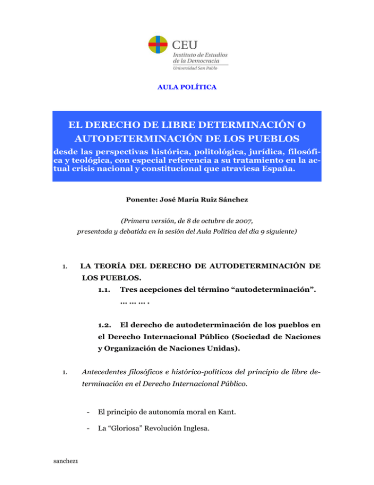 EL DERECHO DE LIBRE DETERMINACIÓN O