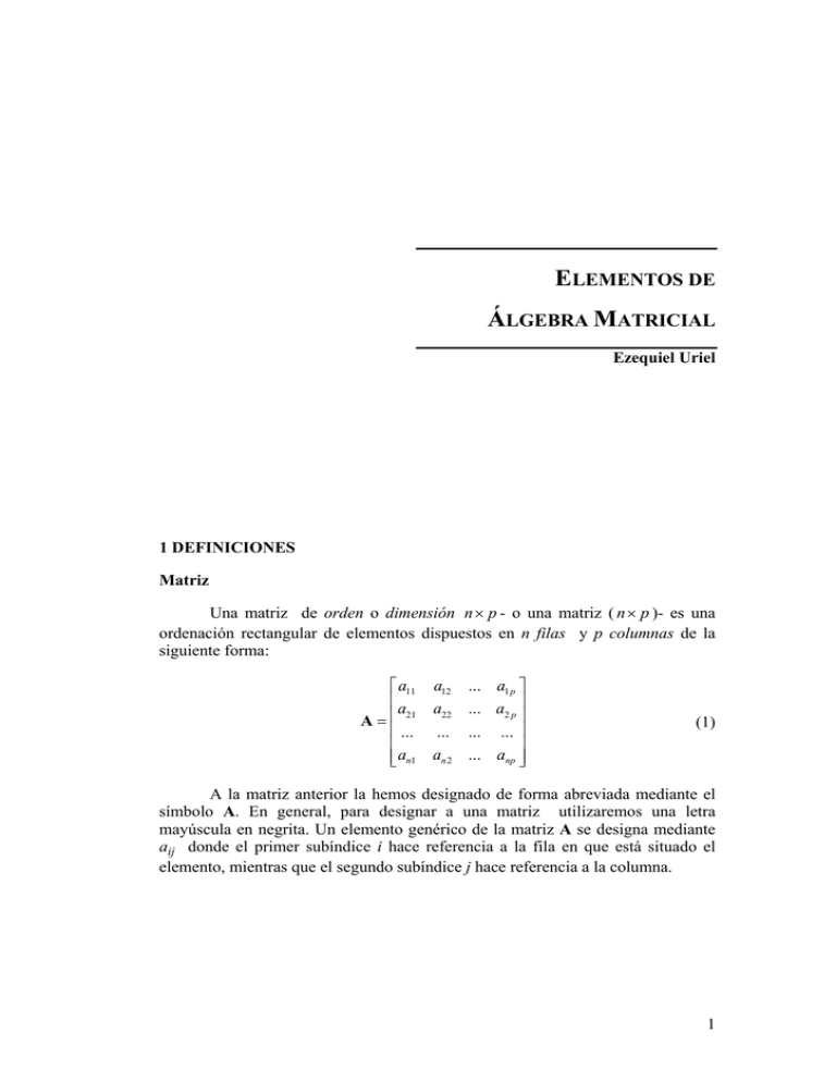 ELEMENTOS DE ÁLGEBRA MATRICIAL