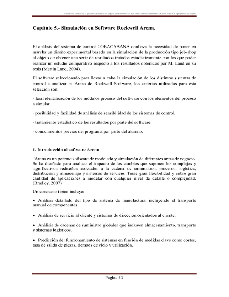 Capítulo 5.- Simulación en Software Rockwell Arena.