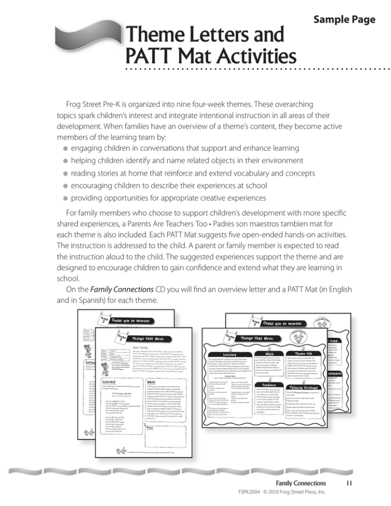 Theme Letters and PATT Mat Activities