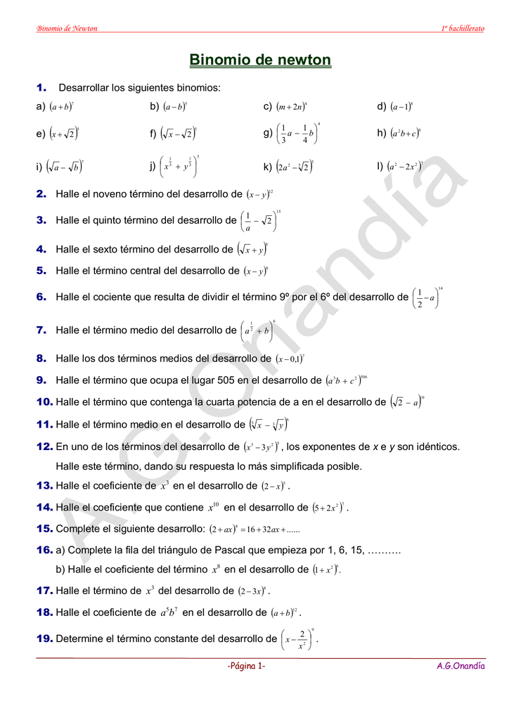 Ejercicios de Binomio de Newton