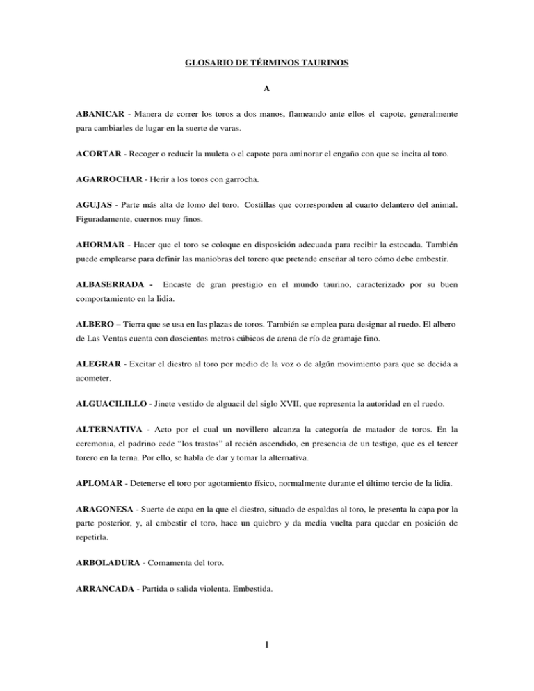 GLOSARIO DE TÉRMINOS TAURINOS A