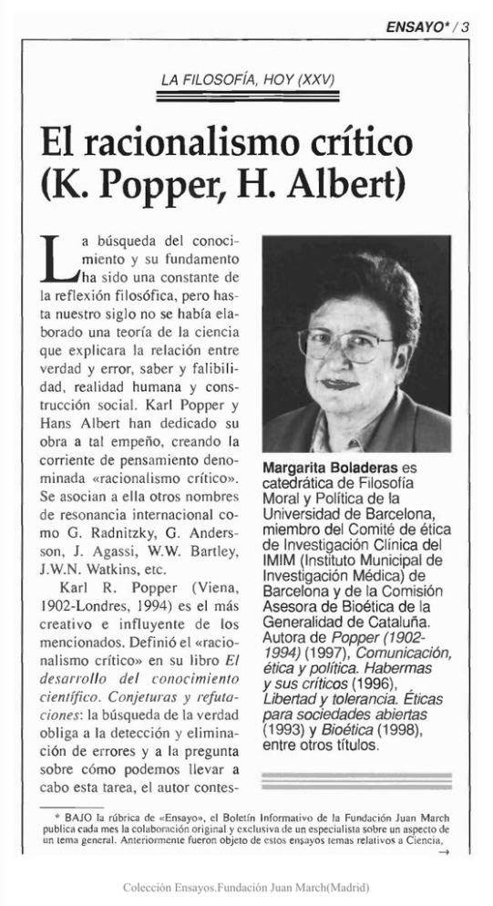 El racionalismo crítico (K. Popper, H. Albert)