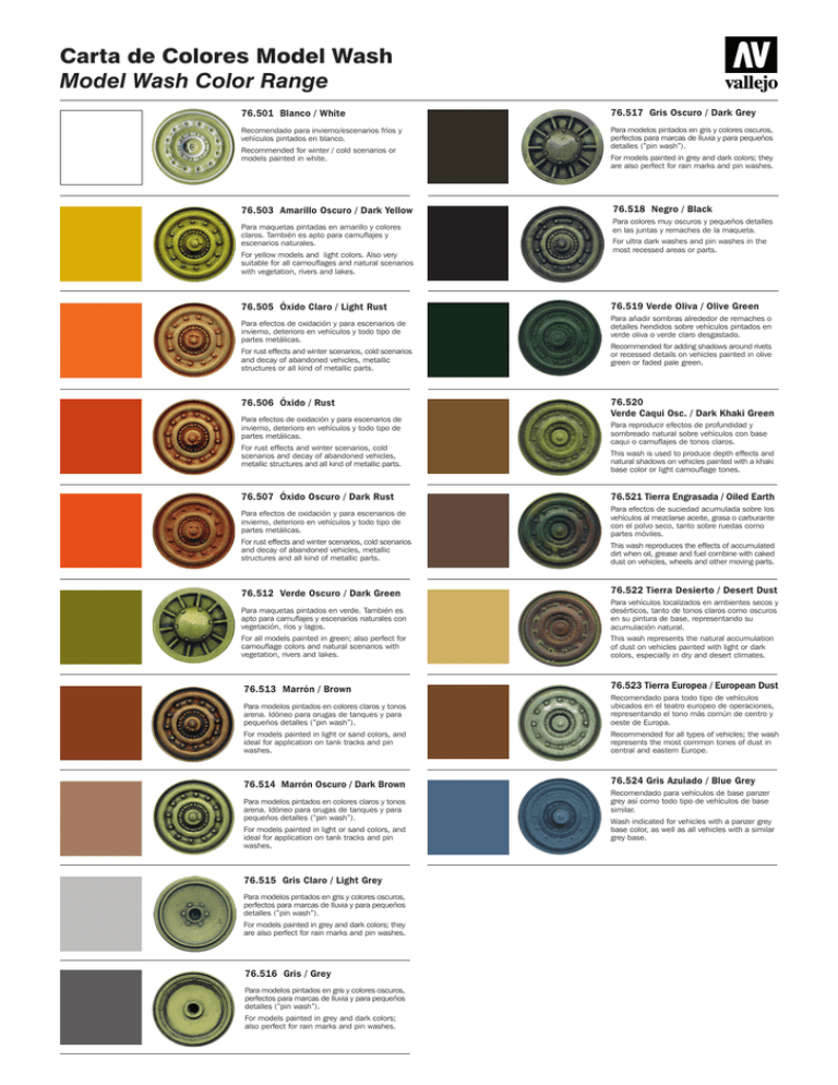 Carta de Colores Model Wash Model Wash Color
