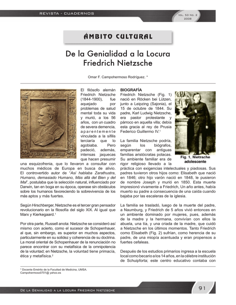 De la Genialidad a la Locura Friedrich Nietzsche