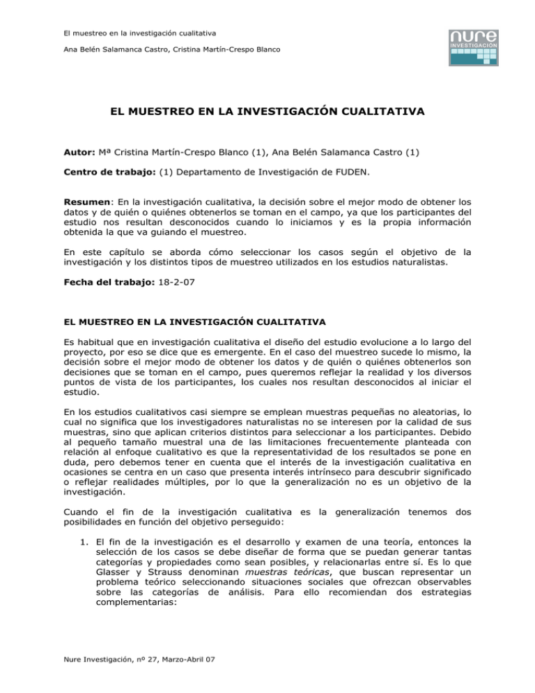 El muestreo en la investigación cualitativa