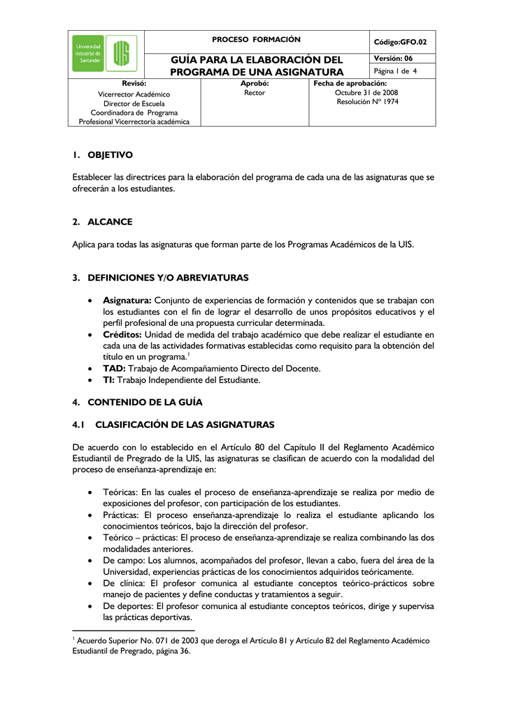 guía para la elaboración del programa de una asignatura
