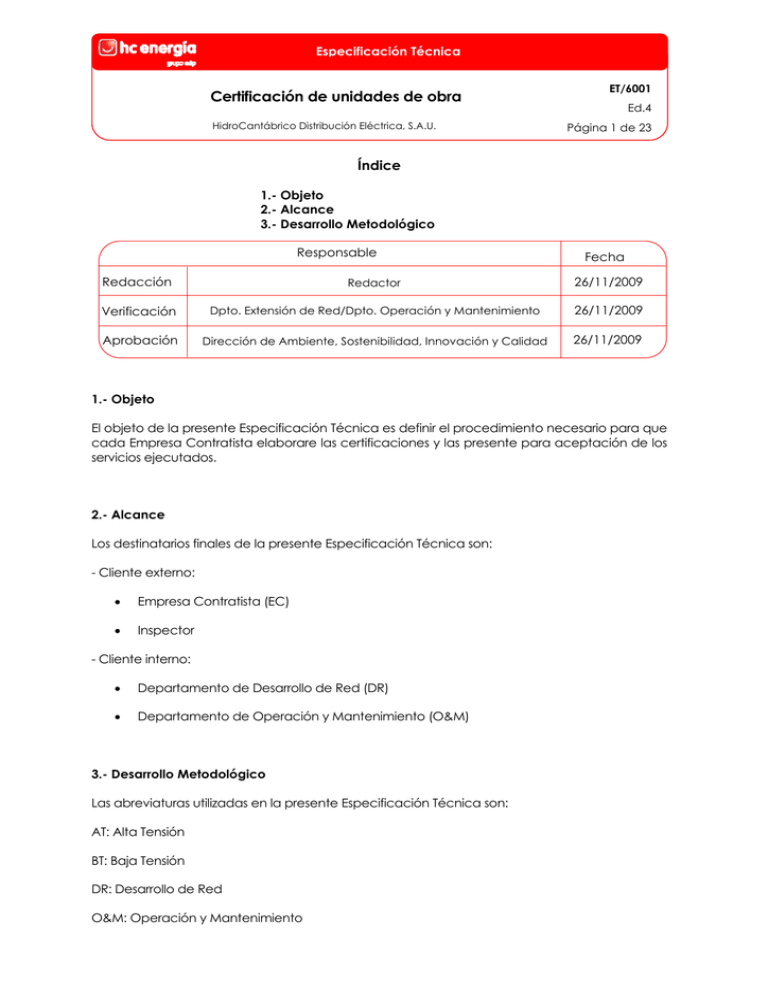 Certificación de unidades de obra