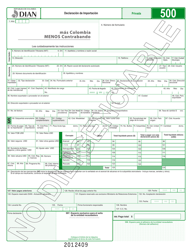 500 Declaración de Importación