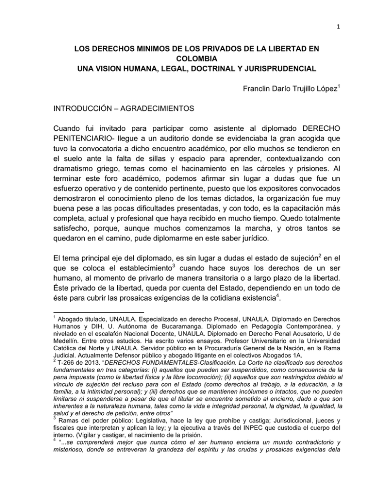Derechos mínimos de los privados de la libertad en Colombia