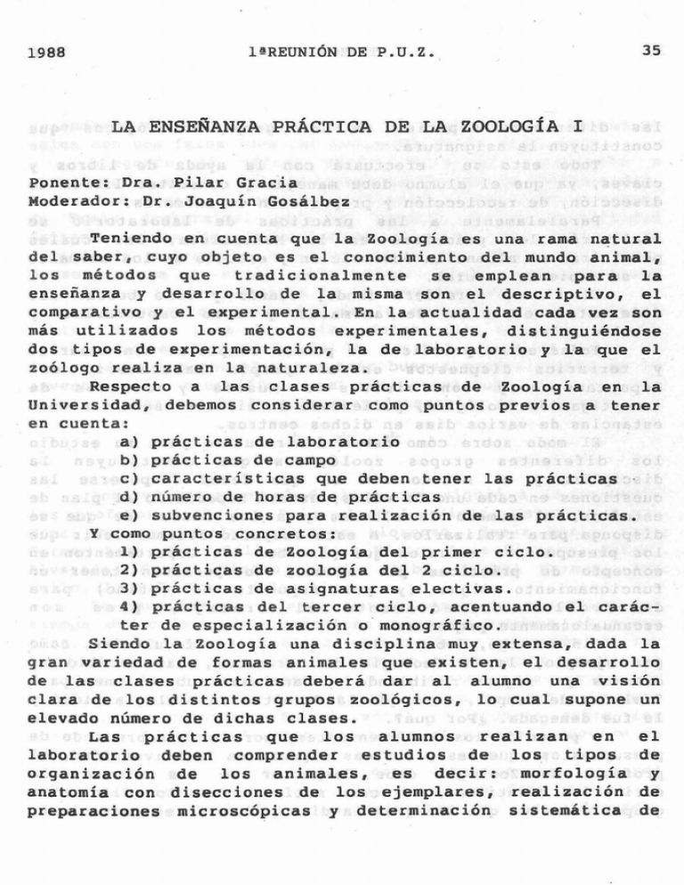 La enseñanza práctica de la zoología l