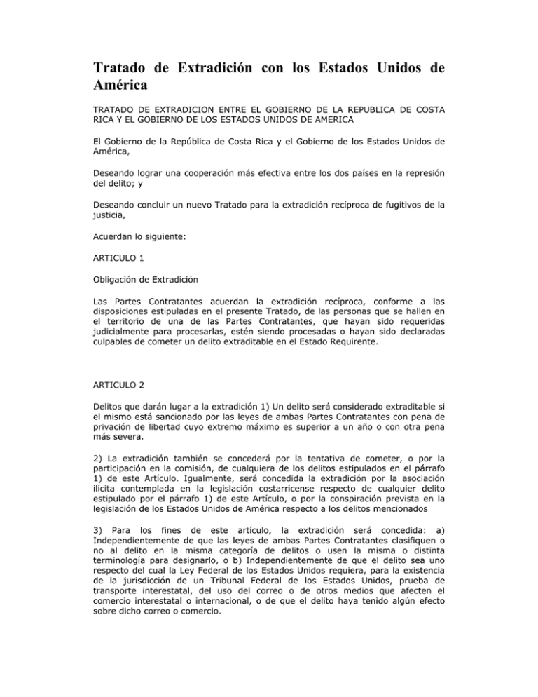 Tratado de Extradición con los Estados Unidos de América