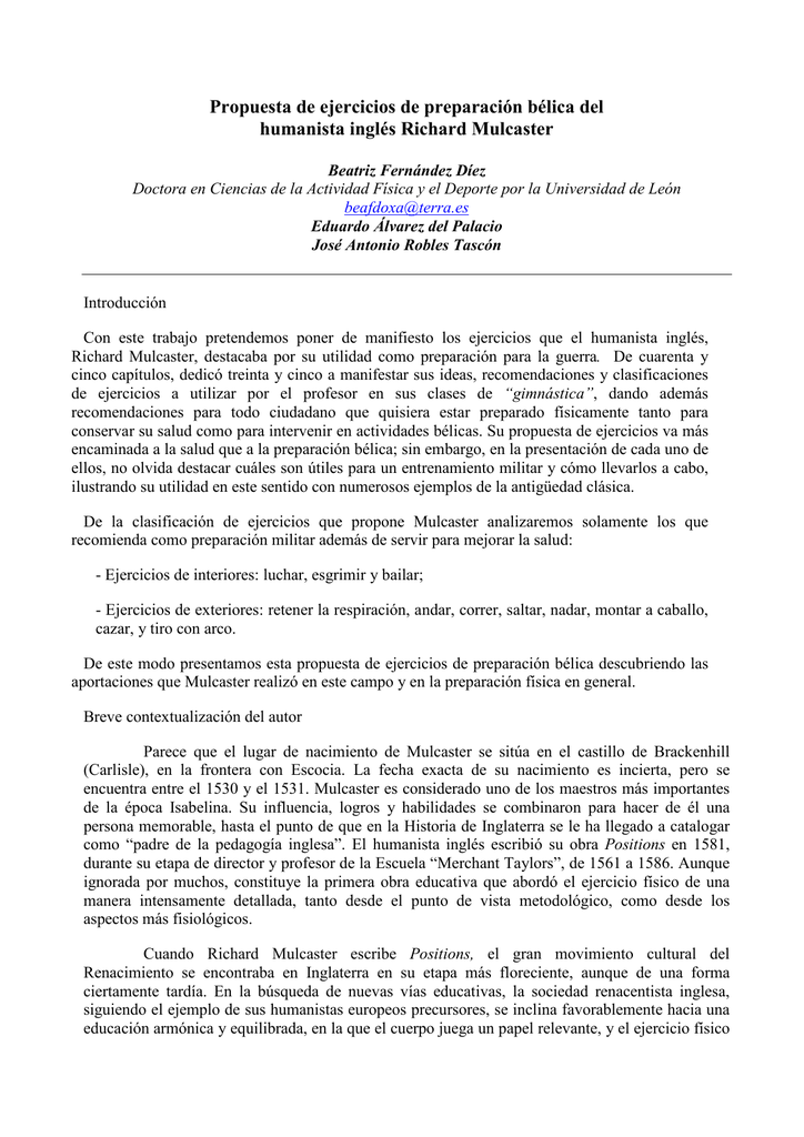 Propuesta de ejercicios del humanista inglés, Richard Mulcaster