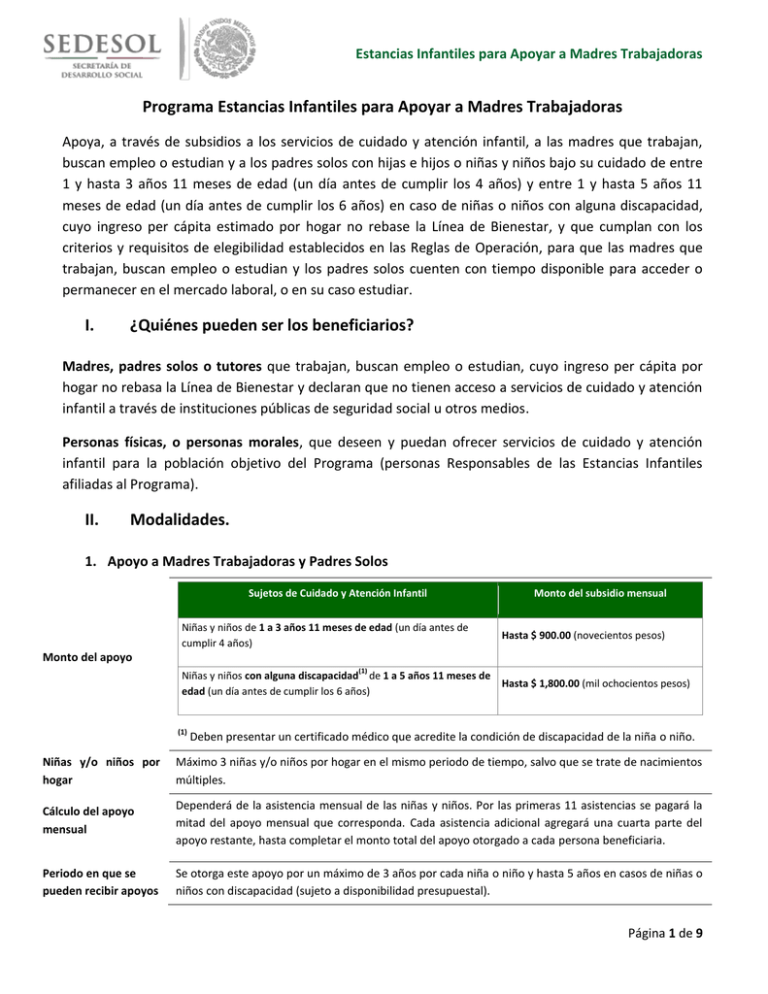 Programa Estancias Infantiles para Apoyar a Madres Trabajadoras I
