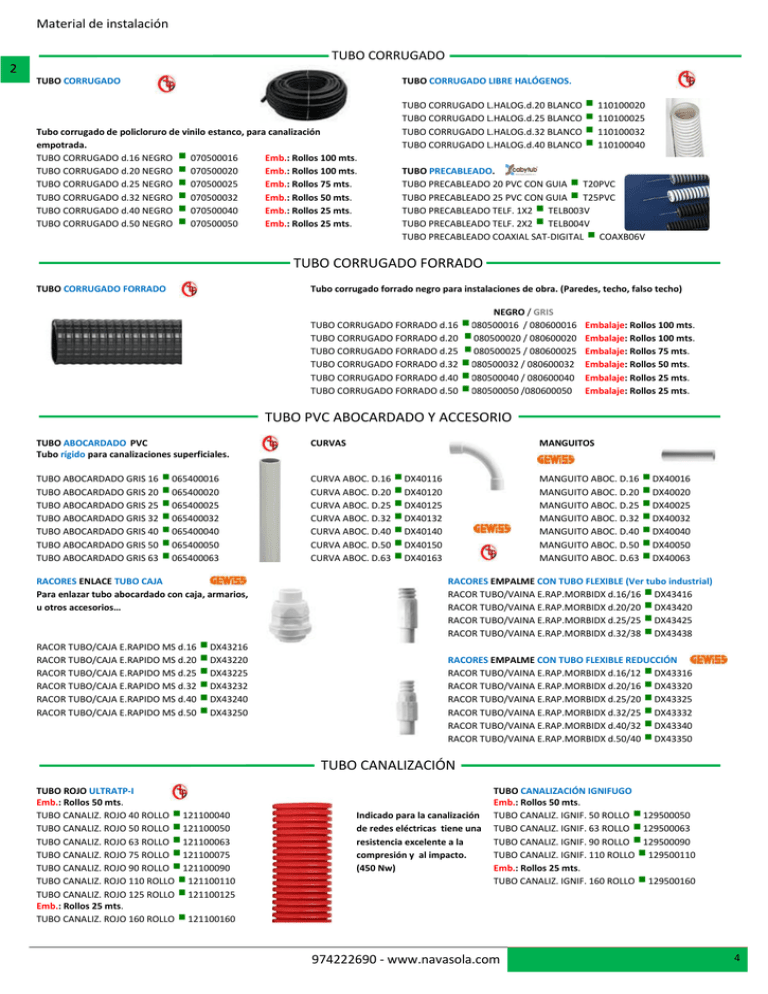 Tubo corrugado libre halógenos