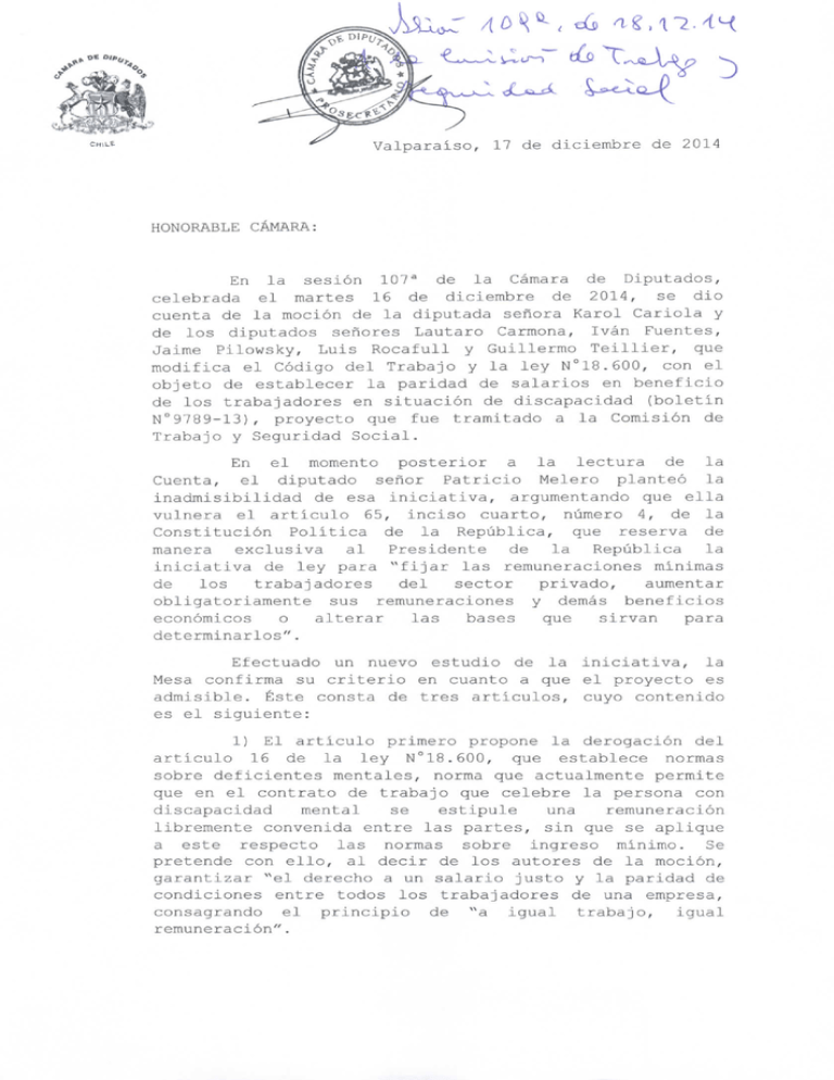 admisible. Éste consta de tres artículos, cuyo contenido es el