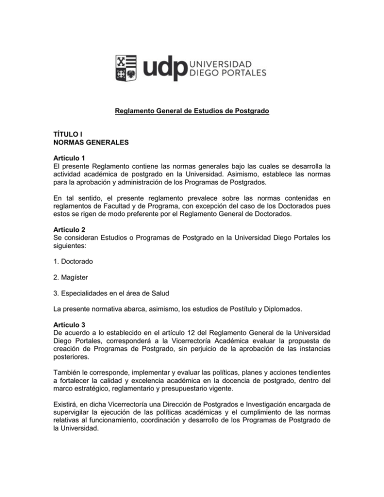 Reglamento General de Estudios de Postgrado
