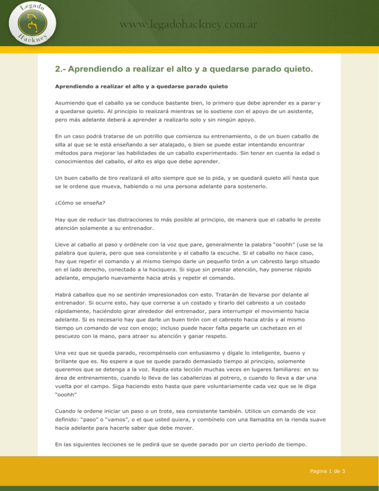 2.- Aprendiendo a realizar el alto y a quedarse parado quieto.