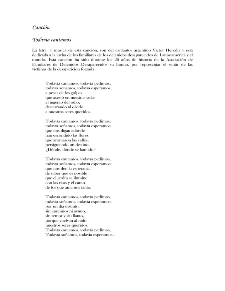 Canción Todavía cantamos