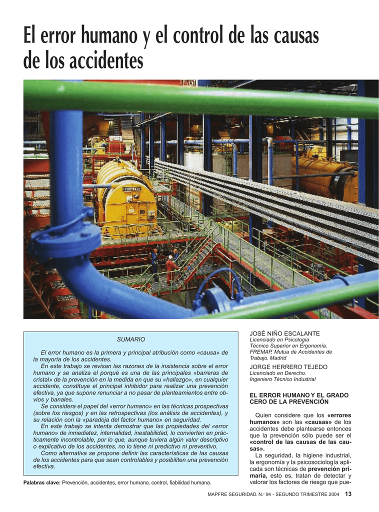 El error humano y el control de las causas de los accidentes