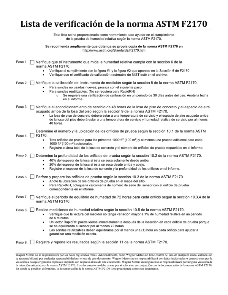 F2170-02 Checklist