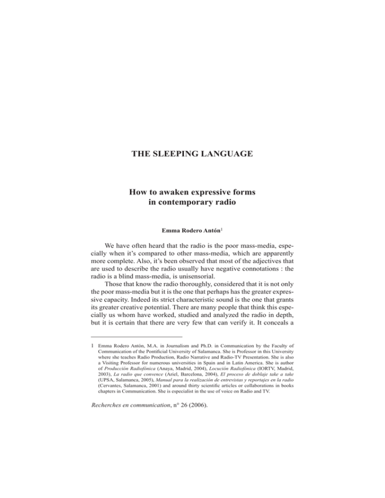 THE SLEEPING LANGUAGE How to awaken expressive forms in