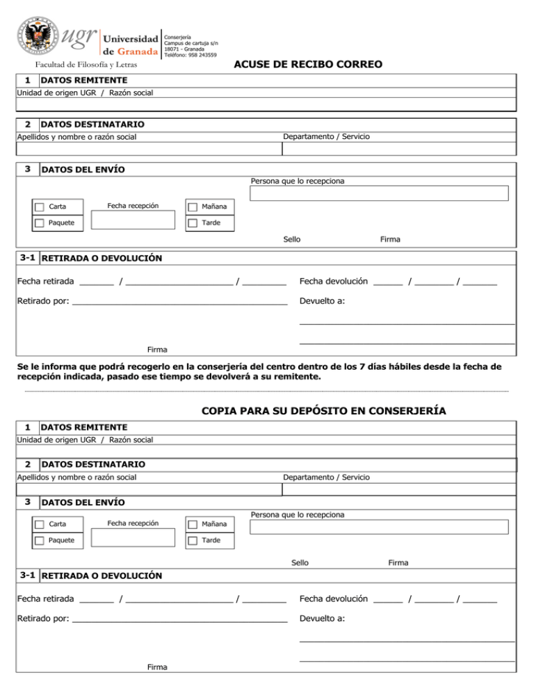 ACUSE DE RECIBO CORREO COPIA PARA SU DEPÓSITO EN