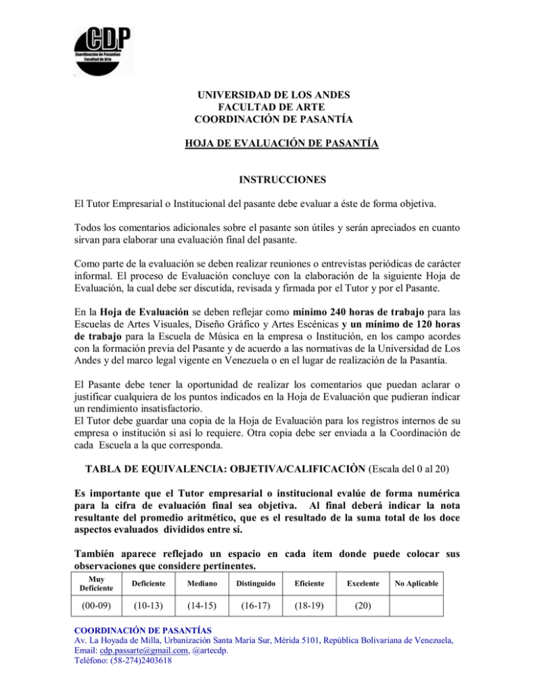 hoja de evaluación de pasantía