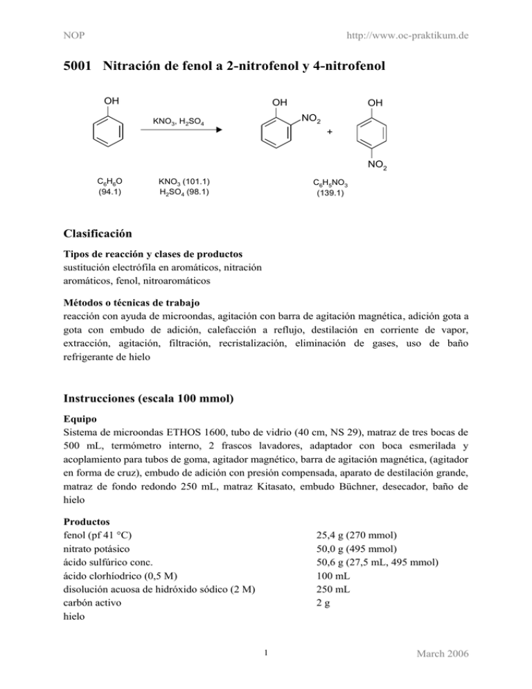 5001 Nitración de fenol a 2-nitrofenol y 4