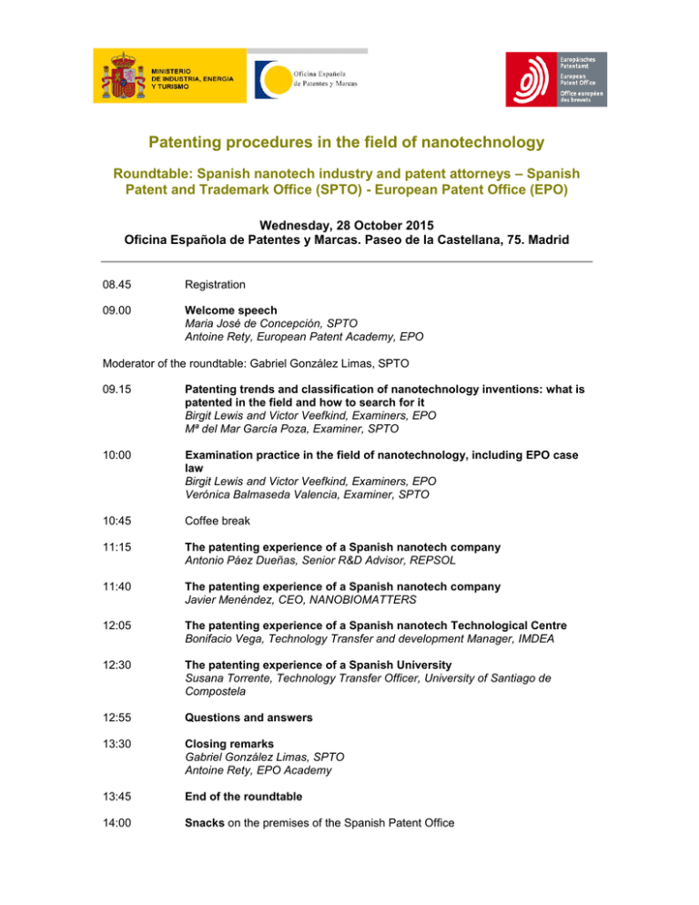 Patenting procedures in the field of nanotechnology