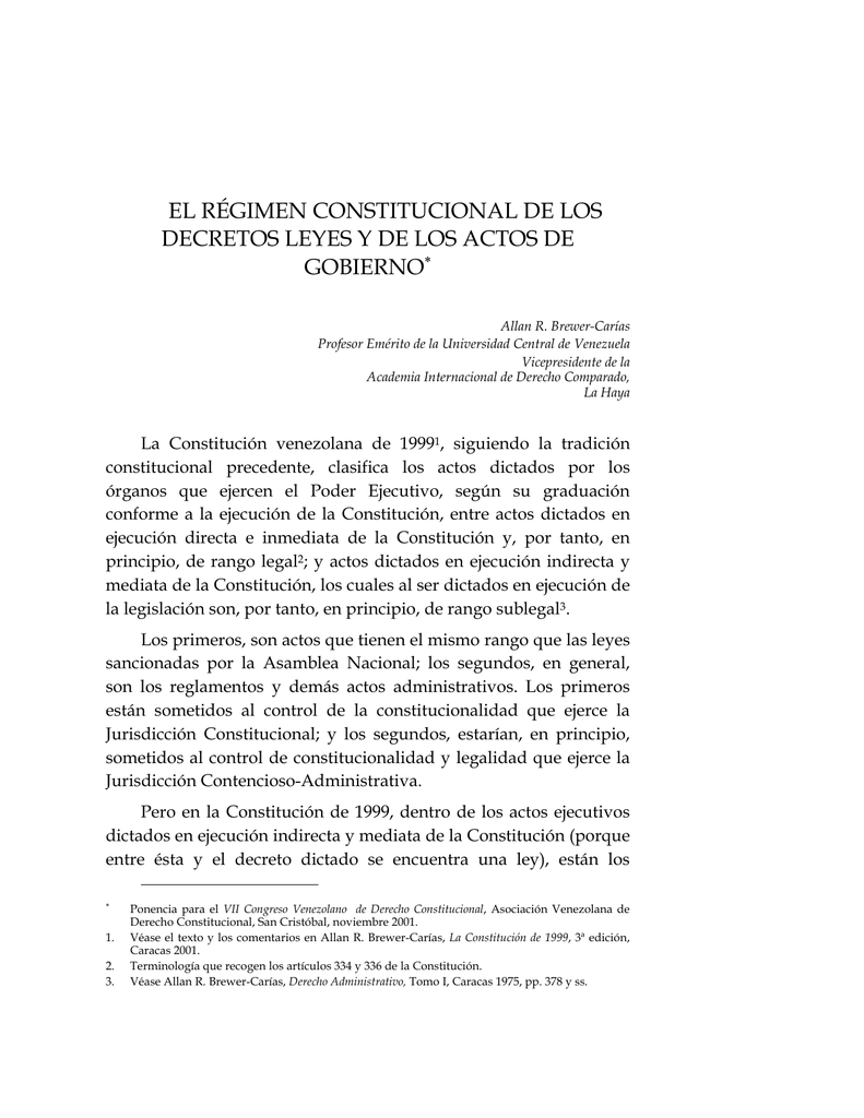 EL RÉGIMEN CONSTITUCIONAL DE LOS DECRETOS LEYES Y
