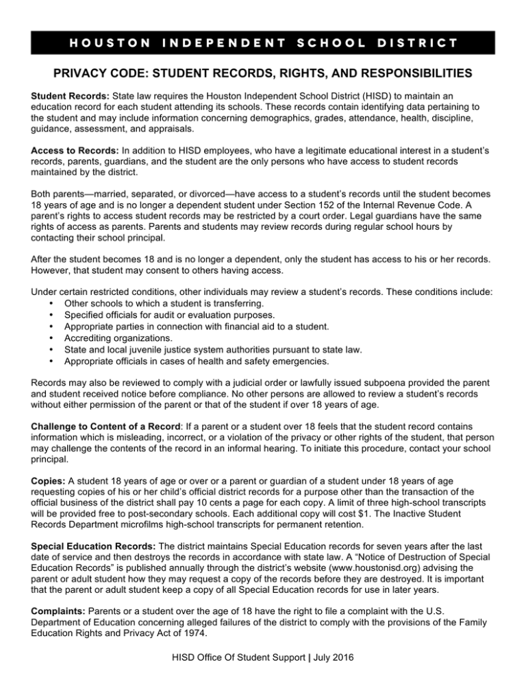 privacy code: student records, rights, and responsibilities