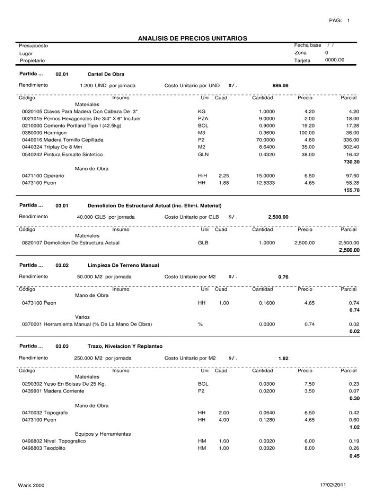 ANALISIS DE PRECIOS UNITARIOS