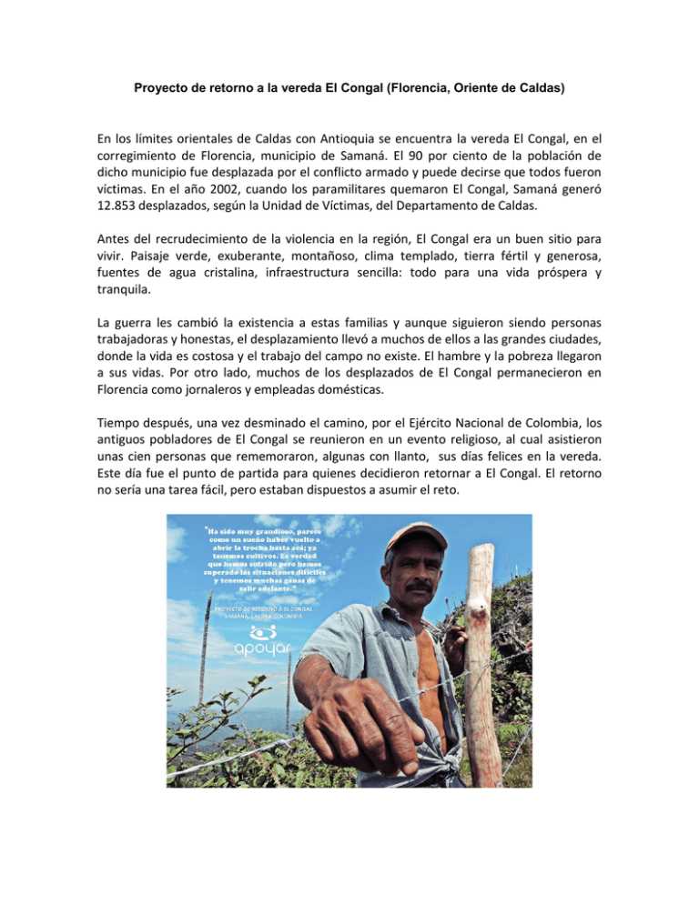 Proyecto Retorno a la vereda El Congal
