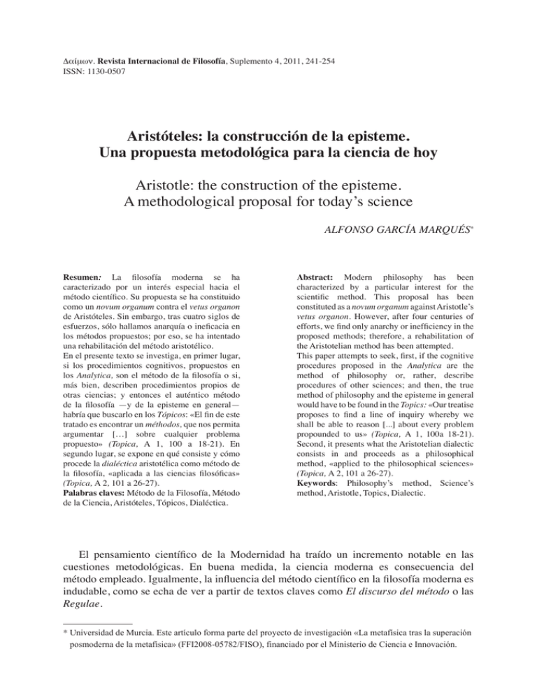Aristóteles: la construcción de la episteme. Una propuesta
