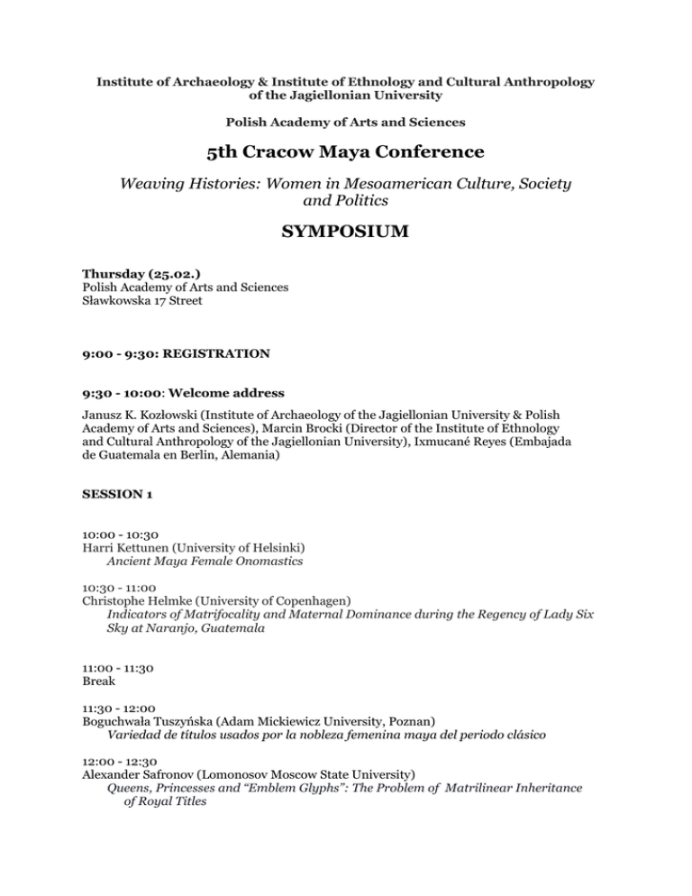 5th Cracow Maya Conference SYMPOSIUM