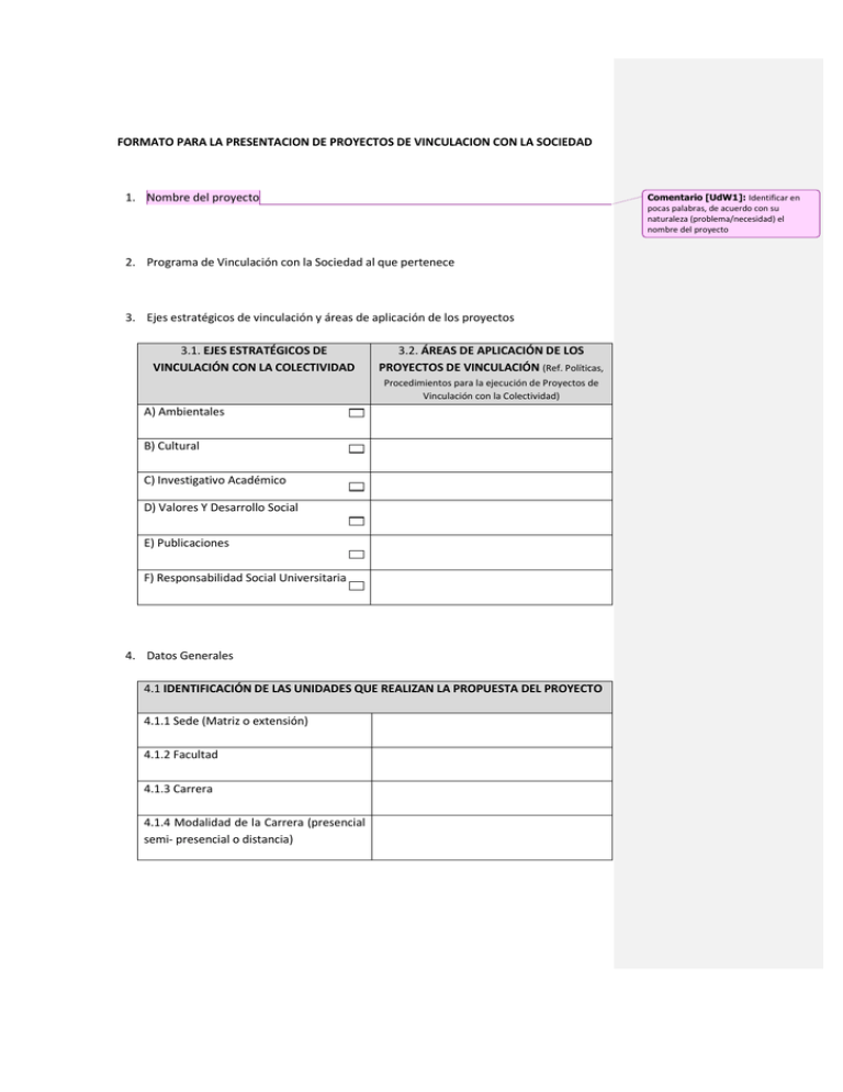 Formato para la presentación de proyectos