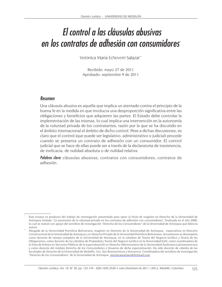 El control a las cláusulas abusivas en los contratos de adhesión con