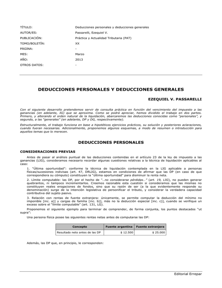 deducciones personales y deducciones generales