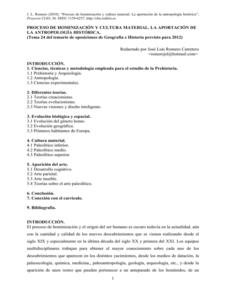 Proceso de hominización y cultura material. La
