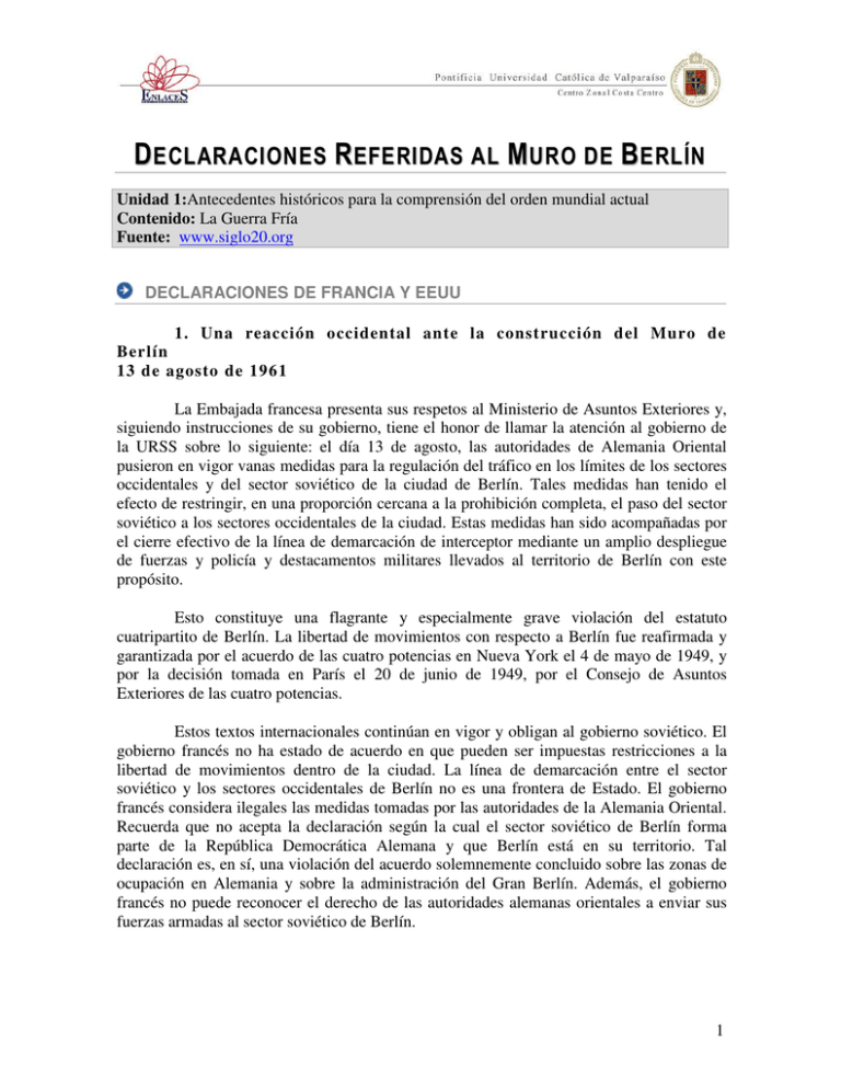 declaraciones referidas al muro de berlín