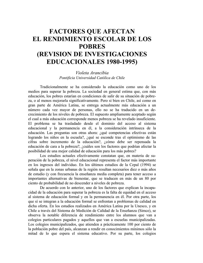 factores que afectan el rendimiento escolar de los