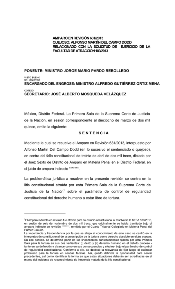 Ejecutoria del Amparo en Revisión 631/2013 de la Primera Sala