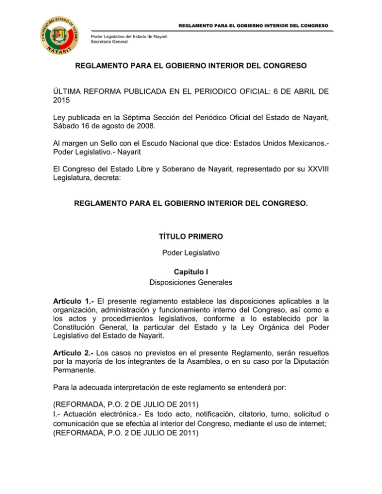 Reglamento para el Gobierno Interior del Congreso