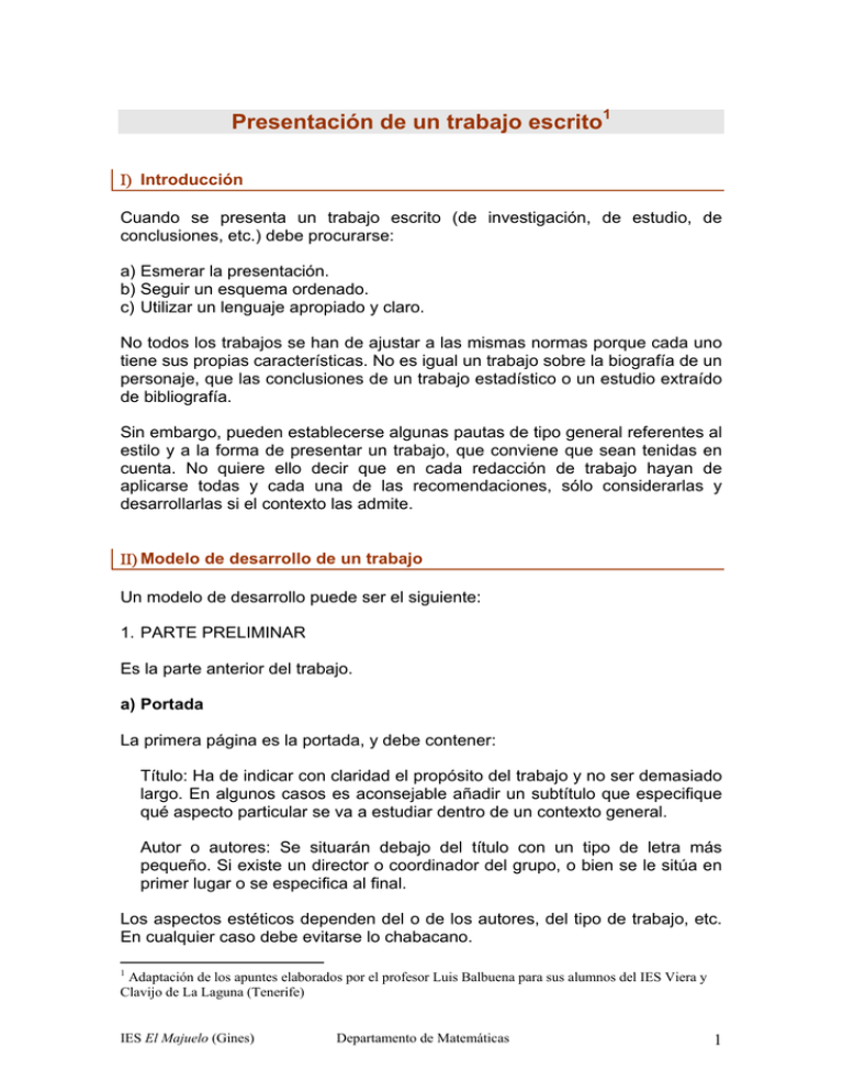 Presentación de un trabajo escrito