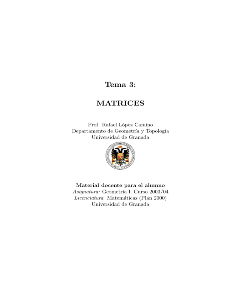 Tema 3: MATRICES - Universidad de Granada