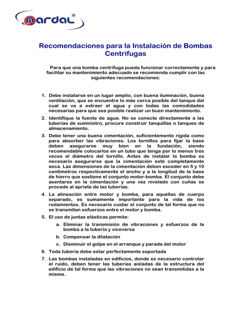 Recomendaciones para la Instalación de Bombas