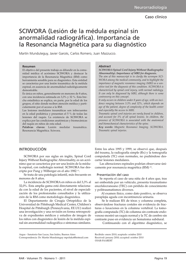 SCIWORA (Lesión de la médula espinal sin anormalidad