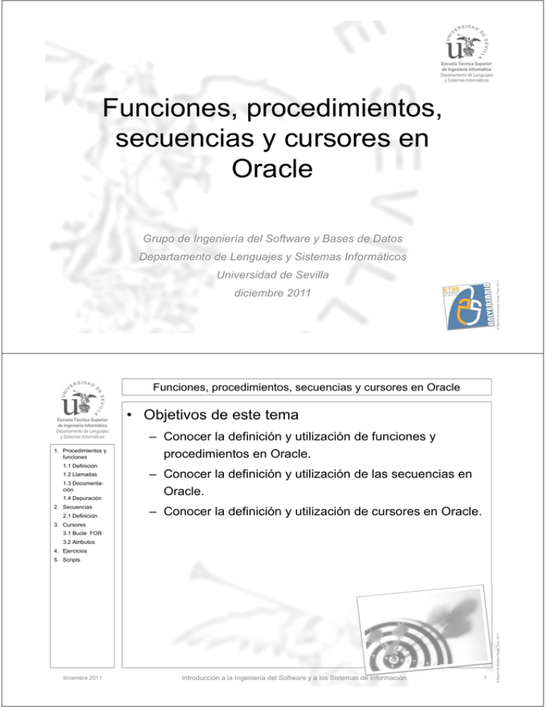 Funciones, procedimientos, secuencias y cursores en Oracle